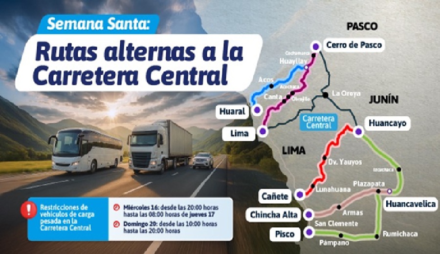 Semana Santa: MTC informa cinco rutas alternas a la Carretera Central para viajar al centro del ...